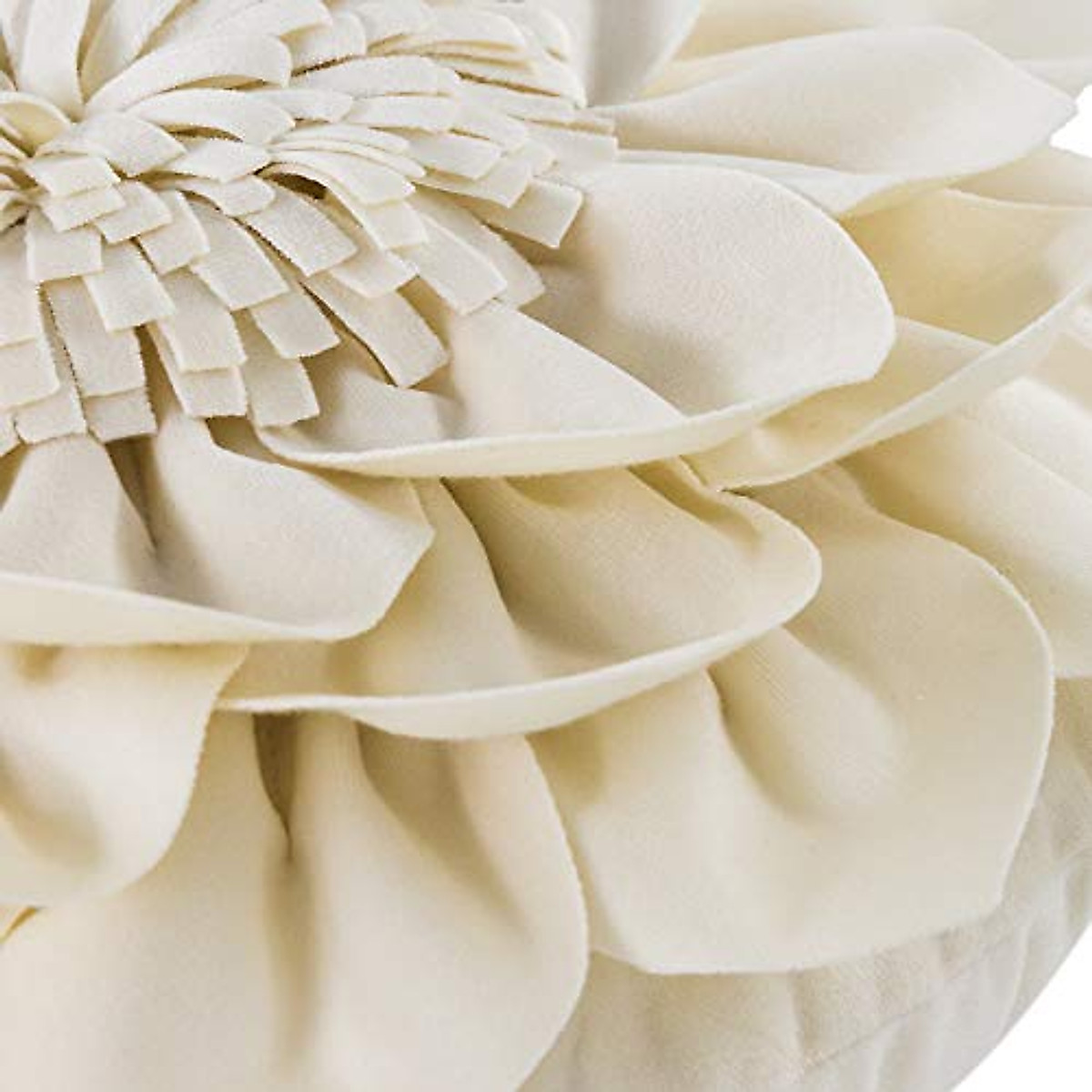 OiseauVoler Decorative Throw Pillow 3D Flower Round Pillow Accent Handmade Cushion with Insert for Couch Bed Home Decor 12 Inch Cream White