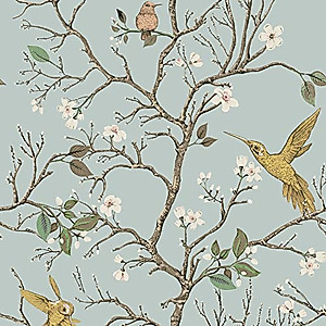 VaryPaper 17.7"x118" Vintage Floral Wallpaper Blossom Branches Bird Floral Peel and Stick Wallpaper Floral Contact Paper Self Adhesive Removable Wall Paper for Bedroom Bathroom Walls Shelf Liner