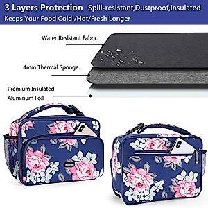 Amersun Kids Lunch Bag, Insulated School Lunch Bag with Padded Liner Keeps Food Warm Cold Longer Time,Thermal Travel Office Lunch Cooler for Teen Girls-2 Pocket,Blue Rose