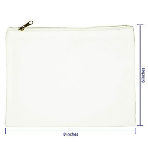 12 Piece (Pack of 1) Small DIY Blank Cotton Canvas Makeup Bags Bulk, Plain Cosmetic Zipper Bag, Pencil Pouch 8 x 6 inches