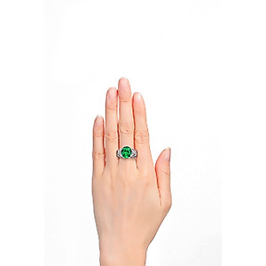 Rylos Rings for Women Sterling Silver Ring 12X10MM Gemstone & Diamonds Great Ring for Middle or Pointer Finger May Emerald Jewelry Size 11