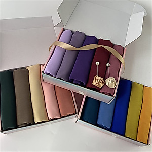 Hcclijo 5Pcs/Box Muslim Plain Crepe Hijab Heavy Chiffon Scarf Soft Shawls Crinkle Wraps Band Customize Box Foulard 23020175CX6