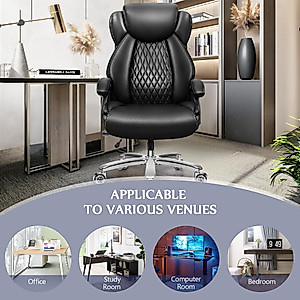 Big and Tall Office Chair 500lbs, Large PU Leather Executive Chair, High Back Computer Chair with Extra Wide Seat, Heavy Duty Metal Base & Wheels, Ergonomic Desk Chair with Adjustable Lumbar Support
