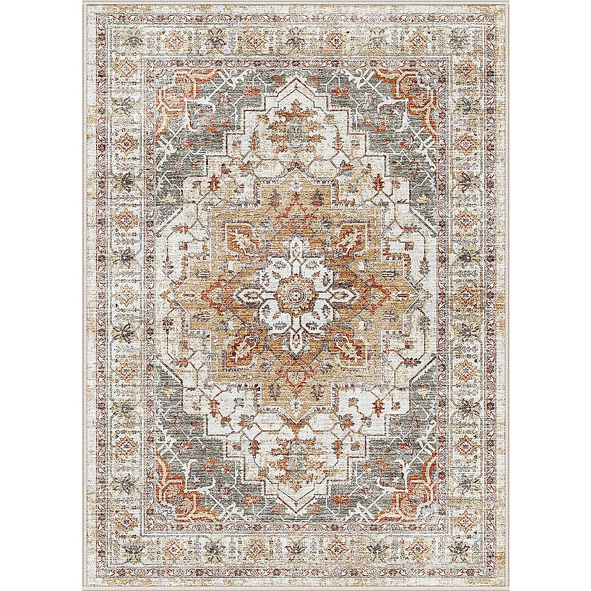 befbee 6x9 Area Rugs for Living Room,Super Soft Ultra-Thin Stain Resistant Machine Washable Rugs for Bedroom,Non-Slip Backing Large Area Rug (Turmeric/Grey, 6'x9')