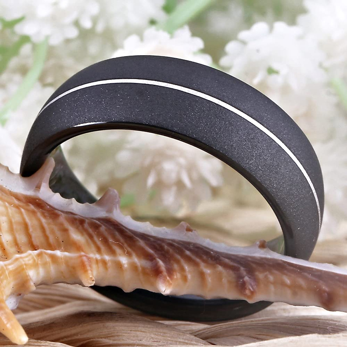 CLOUD DANCER Sporty Basketball Pattern Design Ring - 8mm Width Sand Blasted Tungsten Ring Wedding Band Ring Engagement Anniversary Jewelry (7.5)