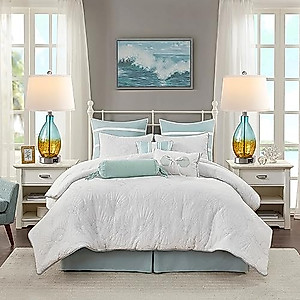 Table Lamps Set of 2, Modern Ombre Blue Glass Touch Control Bedroom Nightstand Lamp for Living Room with USB Ports, Coastal 3-Way Dimmable Bedside Table Lamp with White Shade (LED Bulbs Included)