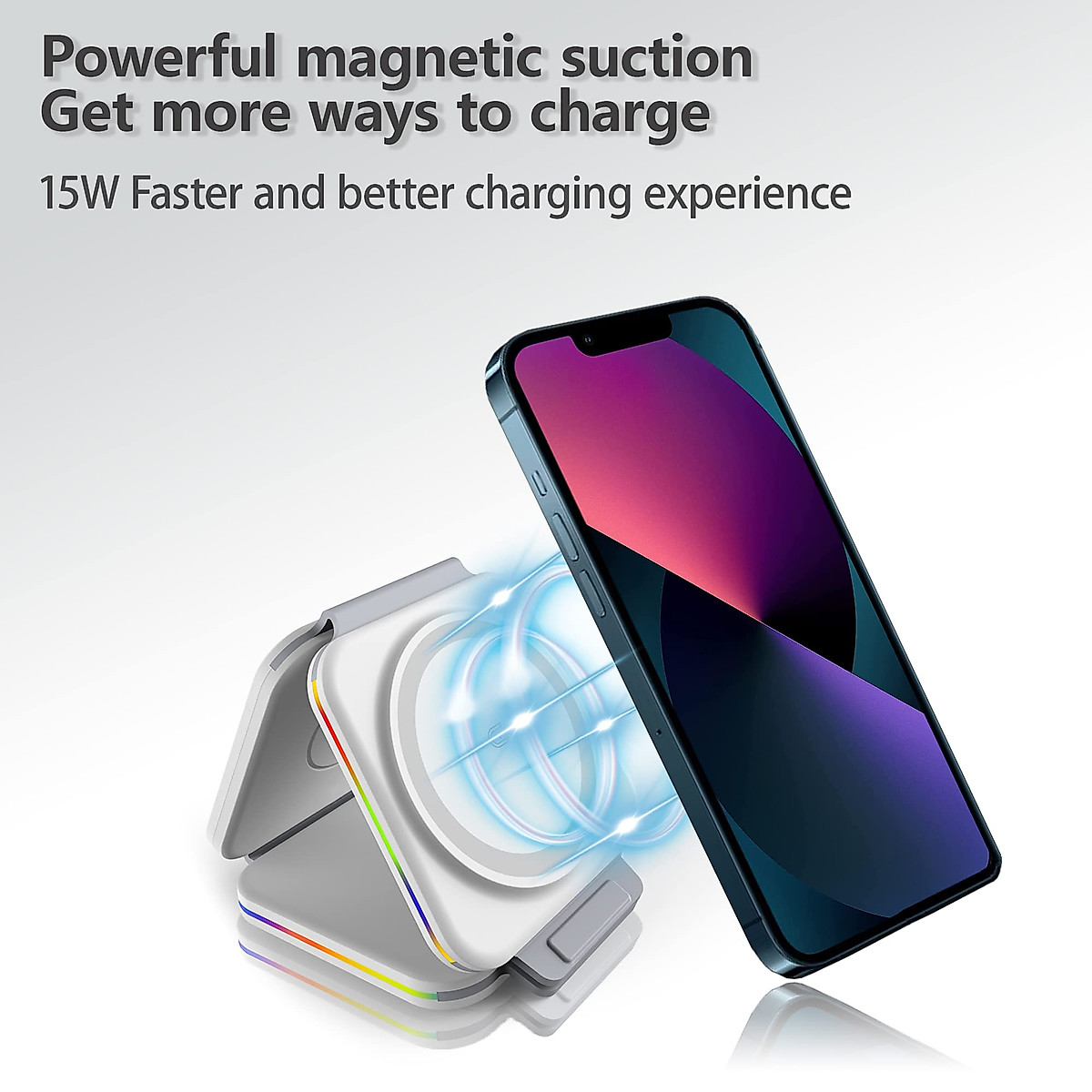 Magnetic Wireless Charger Foldable,15W Fast Mag-Safe Charger Compatible with iPhone 15/14/13/12/11/Pro/SE/XS/XR/X/8,3 in 1 Charging Pad Compatible with iWatch 8/7/6/SE/5/4/3/2,Airpods 2/3/Pro,Samsung