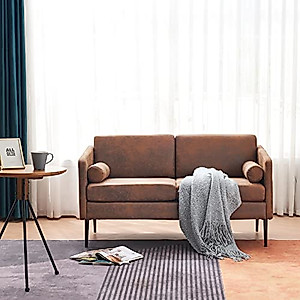 Karl home Loveseat Sofa 52" Bedroom Couch Mid-Century 2-Seat Sofa Bronzing Cloth Upholstered Love Seat with Metal Legs for Living Room, Bedroom, Balcony, Apartment, Office, Brown