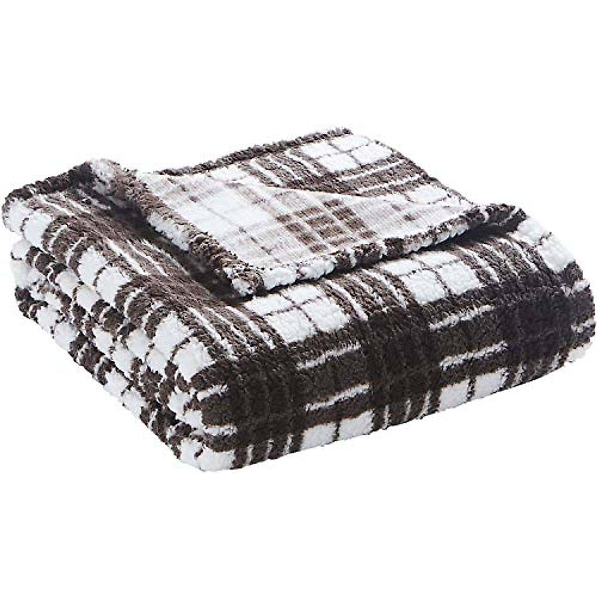 ELLE HOME Oversized Sherpa Throw - Soft Warm Flannel Fleece Blanket, for Bed and Couch - Oversized Throw 50" X 70", Black and White Plaid