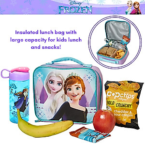 Disney Frozen 2 Lunch Box with Water Bottle Set- Kids Soft Insulated Lunch Bag for Girls and Boys