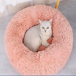 Geizire Anti Anxiety Round Fluffy Plush Faux Fur Warm Washable Cat Bed & Dog Bed, Washable Calming Cat Bed, Soft Cozy Cuddler Joint-Relief Dog Bed