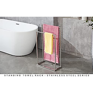Free Standing Towel Racks for Bathroom, 2 Tier Stainless Steel Indoor Outdoor Floor Towel Rack for Hand Towel Holder Storage and Organization Modern Blanket Rack, Polished Chrome, DECLUTTR