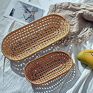 Cabilock Autumn Rattan Flatware Tray Basket Kitchen Cutlery Holder Stand Handmade Knitting Plate-basket Tableware Organizer Khaki (Size L 12 cm)