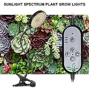 Grow Light 15W Sunlike Full Spectrum LED Plant Grow Lights with Timer Auto On/Off 4/8/12H Waterproof Grow Lamp for Indoor Plants, 5 Dimmable Levels, Adjustable Gooseneck