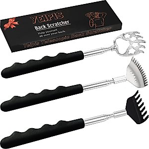 Yeipis 3 Pack Different Back Scratcher Metal Portable Telescoping with Rubber Handles, Extendable Back Massager Tool with Beautiful Box, Stocking Stuffers for Men Women Kids Adults (Black)