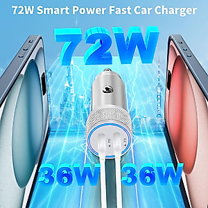[Apple MFi Certified] iPhone 15 Car Charger Fast Charging, Rombica 72W Dual Type-C Power Cigarette Lighter Charger+USB-C Cable&Lightning Cable for iPhone 15 Plus/15 Pro/15 Pro Max/14/13/12/11/XS/iPad