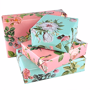 PLULON 6 Sheets Floral Birthday Gift Wrapping Paper, Wrapping Paper for Wedding, Birthdays, Valentines, Christmas