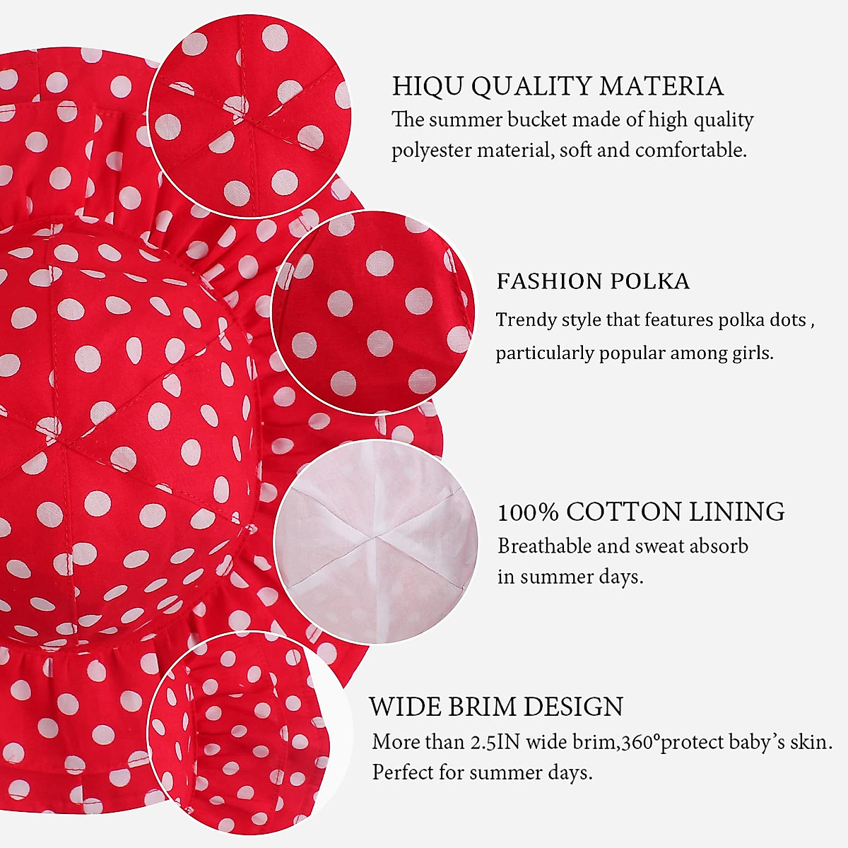 Zsedrut Baby Girls Sun Protective Hat Wide Brim Summer Bucket Cap Girls Sun Cap 1-4Years Old (1-2Years, Red)