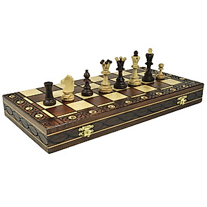 Brown Senator Wooden Chess Set - Weighted Chessmen 16 x 16