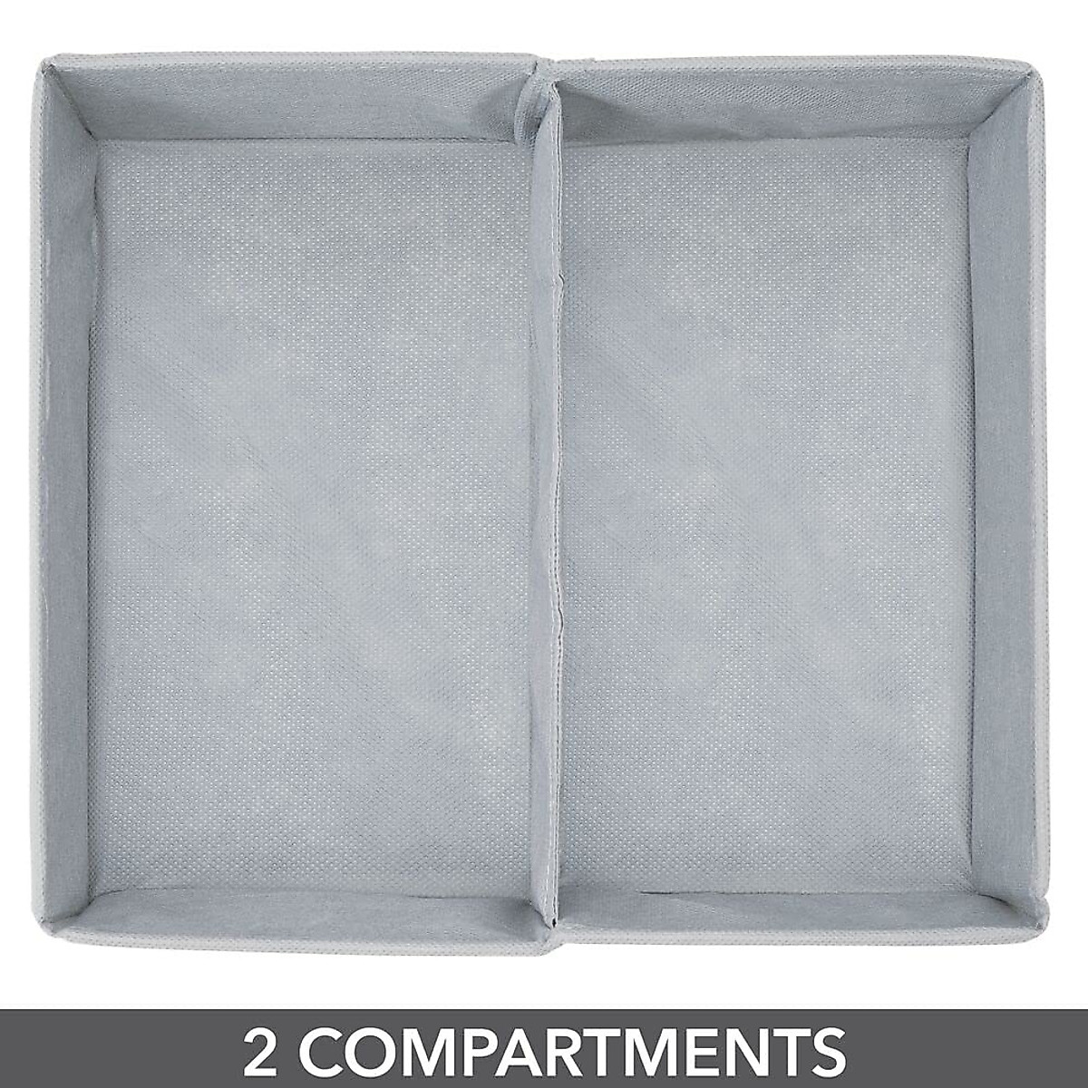 mDesign Soft Fabric Dresser Drawer and Closet Storage Organizer Bin for Child/Kids Room, Nursery, Playroom - Divided 2 Section Tray - Textured Print, 2 Pack - Gray