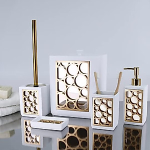 Bubble Bathroom Set with 5 Pieces, White-Gold