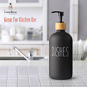 LOOCHICA Black Glass Kitchen Soap Dispenser, Detergent Dispenser or Dish Soap Dispenser for Kitchen Sink, Black Soap Dispenser, Modern Farmhouse Decor Dish Soap Pump for Kitchen Organization