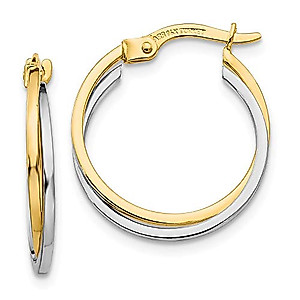 14K Two Tone Gold Round Hoop Earrings