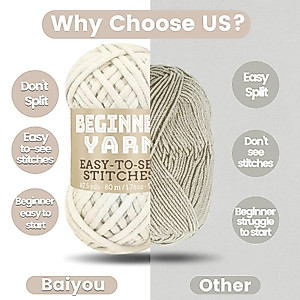 3x50g Beginners Ivory White Yarn, 260 Yards Ivory White Yarn for Crocheting Knitting, Easy-to-See Stitches, Worsted Medium #4, Chunky Thick Cotton Nylon Blend Yarn Yarn for Crocheting