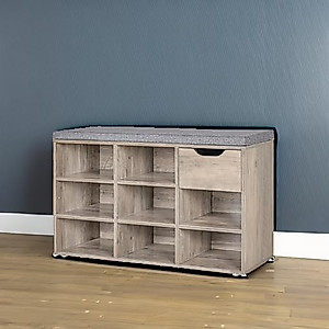 DINZI LVJ Shoe Bench,Entryway Storage Bench with Drawer and 8 Cubbies,Cubby Rack Adjustable Shelves,Shoe Organizer Cabinet for Living Room,Bedroom,Mudroom,Closet Garage,Greige (M04XD01XY01-1)