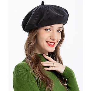 ZLYC French Beret hat, Reversible Solid Color Cashmere Knit Warm Beret Cap for Womens Girls (Black)
