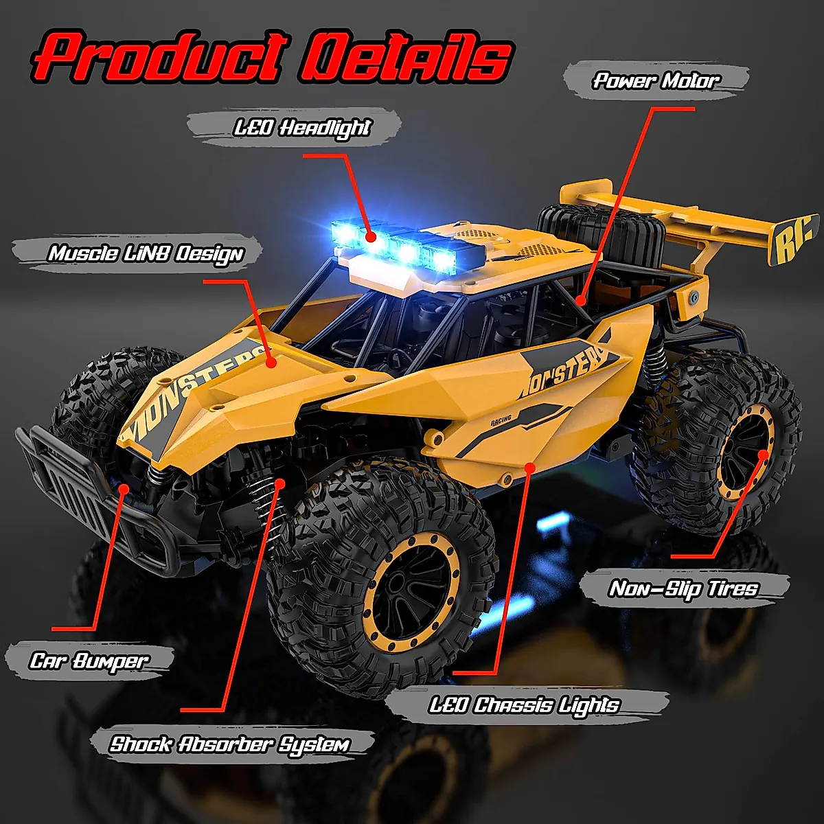 Bluejay Remote Control Car - 2.4GHz High Speed 33KM/H RC Cars Toys, 1:12 Monster RC Truck Off Road Hobby Toys with LED Headlight and Rechargeable Battery Gifts for Adults Boys 8-12 Kids