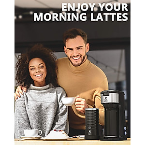 KINGTOO Coffee Maker with Milk Frother, Single Serve Coffee Maker for K-Cup Pod & Ground Coffee, Compact Coffee Maker 2 in 1 with Self Cleaning, Fast Brewing (Black