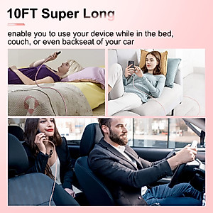 FOXSEA iPhone Charger 10FT, Right Angle Lightning Cable MFi Certified iPhone Charging Cord Nylon Braided Compatible with iPhone 14/13/12/11 Max/Pro Max/Mini/XS/XR/XS/X/8/7/iPad (Pink)