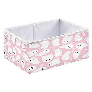 WELLDAY Storage Basket Pink Halloween Boo Foldable 15.8 x 10.6 x 7 In Cube Storage Bin Home Decor Organizer Storage Baskets Box for Toys, Books, Shelves, Closet, Laundry, Nursery