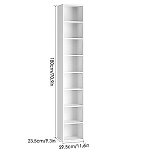 FOTOSOK 8-Tier Media Tower Rack, 11.6 X 9.3 X 70.9 Inches CD DVD Slim Storage Cabinet with Adjustable Shelves, Tall Narrow Bookcase Display Bookshelf for Home Office, White