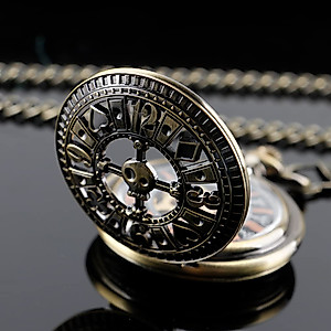 Alwesam Men's Mechanical Hand Wind Pocket Watch Roman Numerals Steampunk with Chain Box