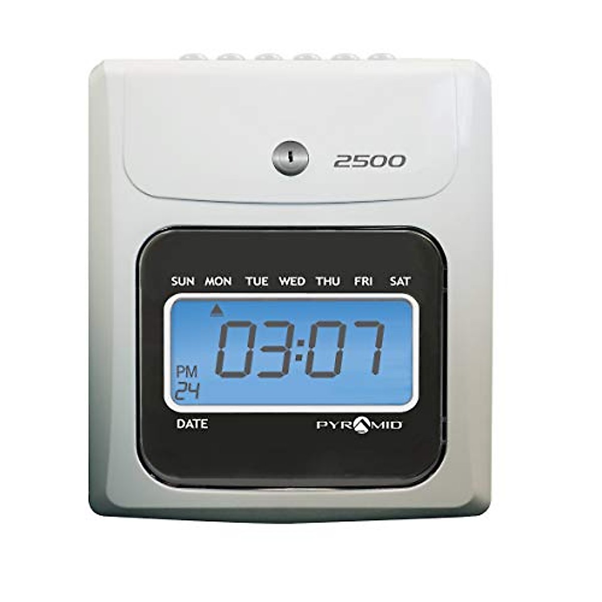 Pyramid Time Systems 2500K1 Bundle, Includes Model 2500 Auto Aligning and Top Loading Time Clock, 100 time Cards, Two Ink Ribbon cartridges, one 10 Slot time Card Rack and Two Security Keys