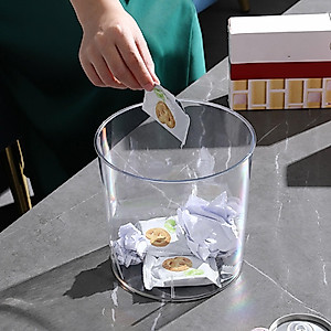 CHICIRIS Clear Trash Can, Small Waste Basket Round Plastic Garbage Bin for Kitchen Bathroom Bedroom Office Dorm, Transparent (M 25cm / 9.8in)