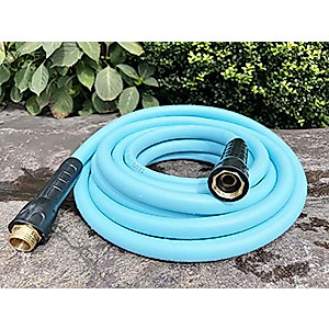 SANFU Hybrid Garden Water Hose 5/8 IN X 25 FT, 180PSI, Heavy Duty, Lightweight, Flexible Non-Kinking with Swivel Grip Handle Female and 3/4" GHT Solid Brass Fittings, Drinking Water Hose For RV, Azure
