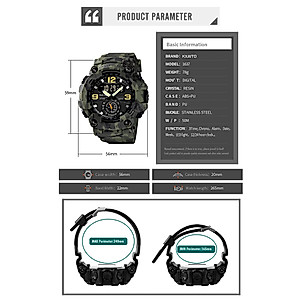 KXAITO Men's Watches Sports Outdoor Waterproof Military Watch Date Multi Function Tactics LED Alarm Stopwatch (1637_Camo_Green)