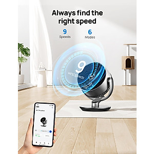 Dreo Smart Fans for Bedroom, 16 Inch, 25dB Quiet DC Room Fan with Remote, 120°+90° Oscillating Fan, 6 Modes, 9 Speeds, 12H Timer,Works Alexa/Google/WiFi/Voice Control, Black and Silver