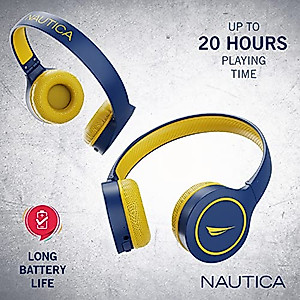 Nautica H120 Bluetooth Headphones, On-Ear Wireless Headphones with Built-in Microphone Bluetooth v5.0 Wireless and Wired Stereo Headset with Deep Bass, Foldable Over-Ear Headphones (Navy Yellow)