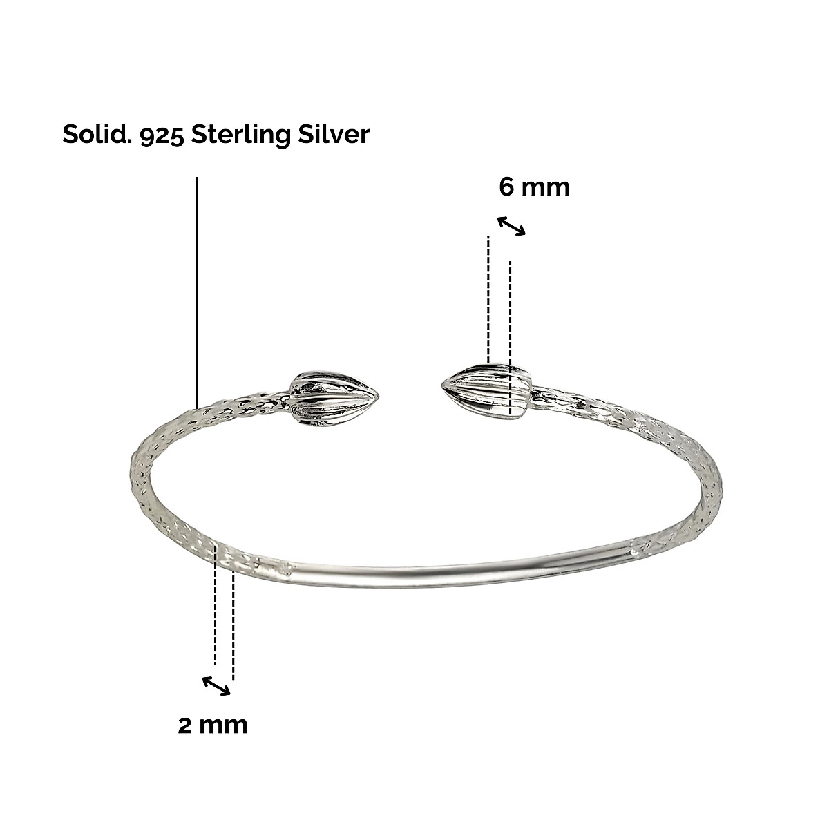 Cocoa Pods Ends .925 Sterling Silver West Indian Bangles Handmade Women Men Bracelets Caribbean Jamaican West Indies Gift Jewelry - PAIR (Made in USA)