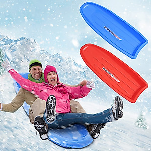 Snow Sled 2 Pack - 48“ Plus Size Toboggan 2 Person Sled for Kids and Adult Lightning Saucer Sleds for Winter Sledding Durable Plastic Snow Scooter Winter Outdoor Grass Dune Game
