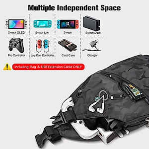 Sling Crossbody Backpack for Nintendo Switch/Lite/OLED, Portable Waterproof Shoulder Chest Carrying Travel Bag for NS Console Dock Joy-Cons & Accessories Storage for Men, USB Charging Port, Black