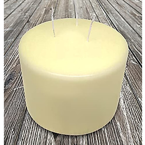 HYOOLA Ivory Three Wick Large Candle - 6 x 4.75 Inch - Unscented Big Pillar Candles - 104 Hour - European Made