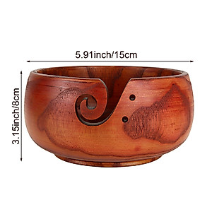 Wood Yarn Bowl with Bamboo Crochets Kit, 5.9 x 3.15 inch (Dia*H) Knitting Bowl, Knitting Yarn Bowl, Yarn Storage Bowl for Knitting, Holding and Storing Yarn Ball or Gifts for Mother's Day by Acrux7