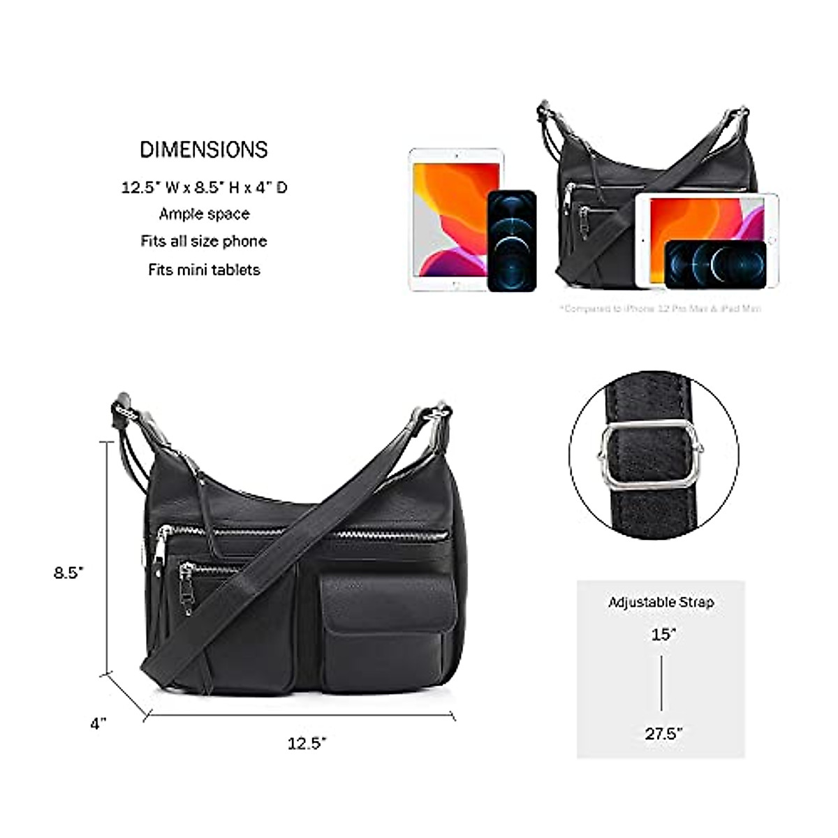 Jessie & James Large Concealed Carry Crossbody Bag For Women Gunbag Shoulder Purse With Detachable Holster Black