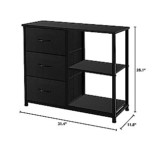AZL1 Life Concept Rustic Brown Fabric Dresser, 4 Drawer Organizer Unit with 2 Shelves, Storage Chest for Bedroom, Entryway, Hallway, Living Room, Office, Black