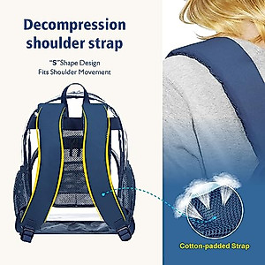 F-color Clear Backpack Heavy Duty - Large Clear Backpacks for School PVC Transparent Bookbag for Students Work Travel, Navy Blue